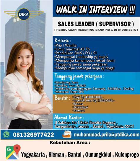Lowongan Kerja Sales Leader Supervisor Marketing Executive Di PT Dika LokerJogja ID