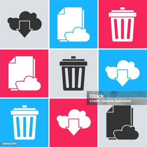 클라우드 다운로드 클라우드 스토리지 텍스트 문서 및 휴지통 아이콘을 설정합니다 벡터 개념에 대한 스톡 벡터 아트 및 기타 이미지 개념 깨끗한 네트워크 서버 Istock