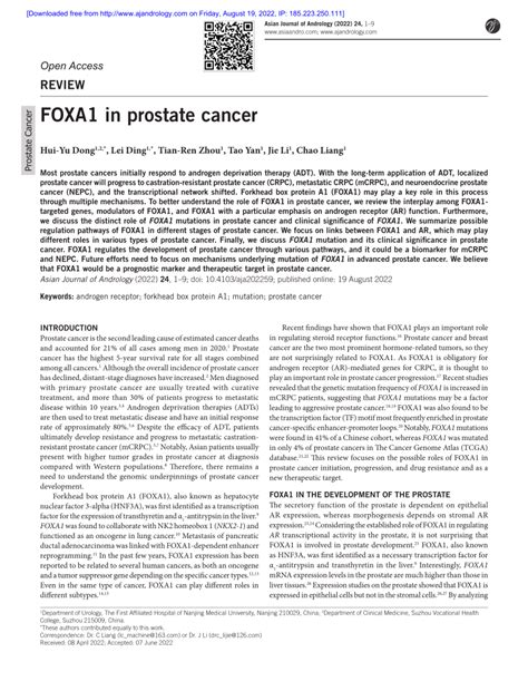 Pdf Foxa1 In Prostate Cancer