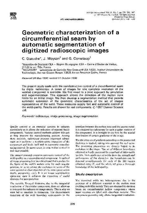 Pdf Geometric Characterization Of A Circumferential Seam By Automatic Segmentation Of