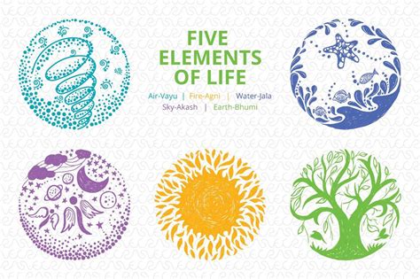 Five Elements Of Life Vector Set 5 Elements Of Nature Fifth