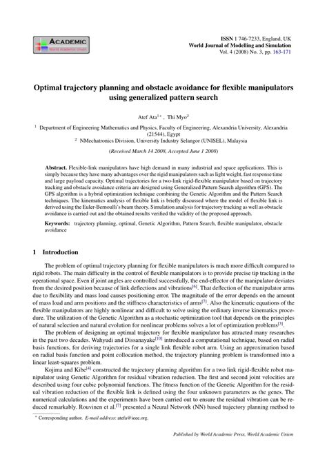 pdf optimal trajectory planning and obstacle avoidance for flexible