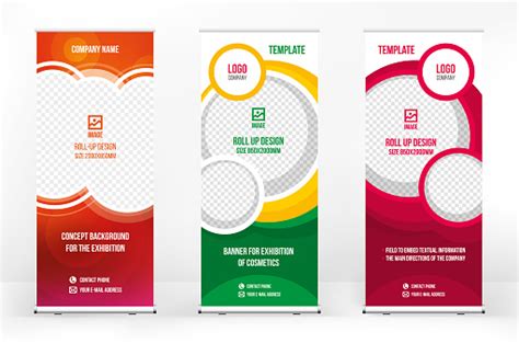 롤업 배너 템플릿 최신 휴대용 스탠드 롤업 광고 프리젠 테이션 용 배너 컨퍼런스 전시회 제품 홍보 및 광고를위한 모바일 디자인 배너 배너 표지판에 대한 스톡 벡터 아트 및