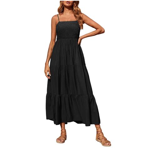 Jalioing Sundress For Women Spaghetti Strap Smocked Dresses Boho