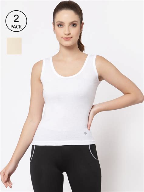 Buy Floret Women Pack Of 2 White And Beige Solid Cotton Camisoles