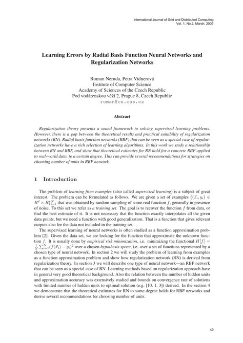 PDF Supervised Learning Errors By Radial Basis Function Neural