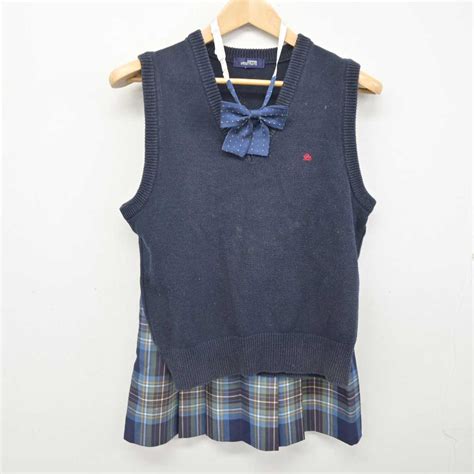 【中古】千葉県 佐倉南高等学校 女子制服 3点 ニットベスト・スカート Sf084969 中古制服通販パレイド