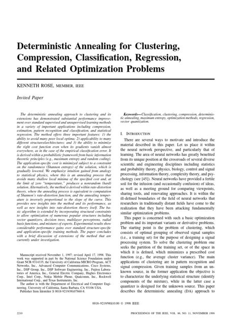 Deterministic Annealing For Cluster Compres Classi Regres And Related