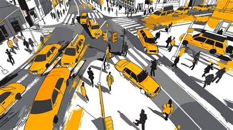 Abstract Industrial Design Sketch Of A Busy New York Premium AI Generated Image