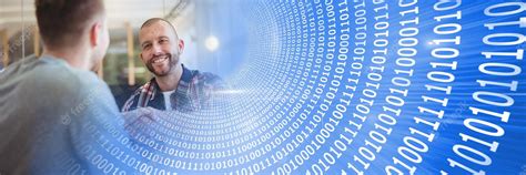 Premium Photo Composition Of Binary Coding Over Men Shaking Hands