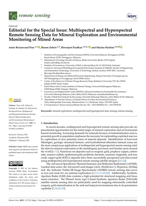 Pdf Remote Sensing Editorial For The Special Issue Multispectral And Hyperspectral Remote