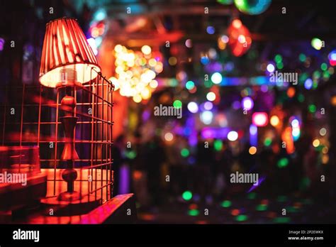Blurred Defocused Bar Background With Night Club Lights And Interior