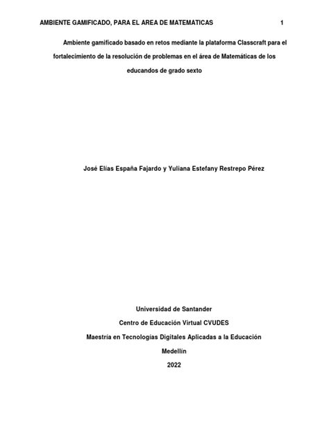 Ambiente Gamificado Basado En Retos Mediante La Plataforma Classcraft Para El Fortalecimiento De