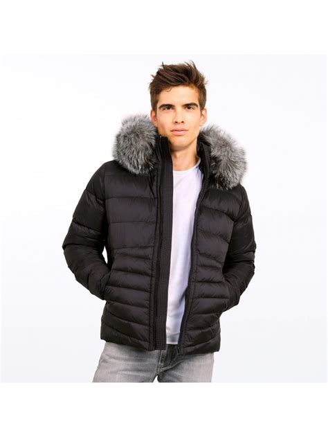 Mens Fur Hooded Puffer Jacket Corporal Size S
