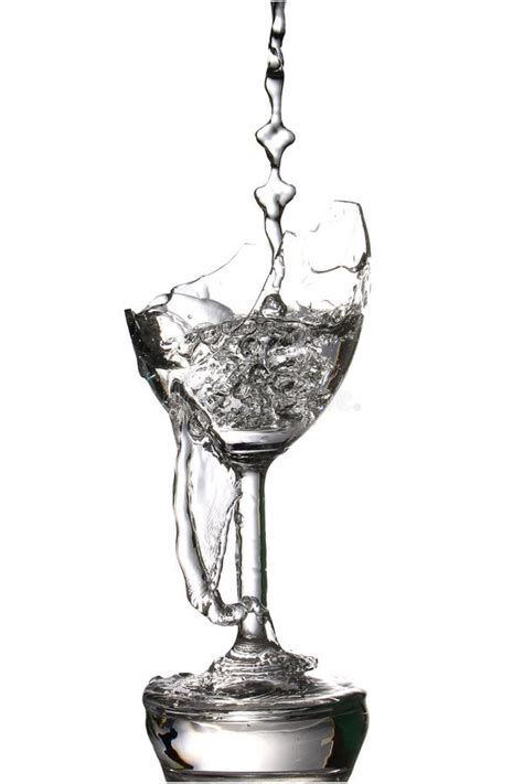 Pouring Water In The A Broken Glass On White Stock Image Image Of