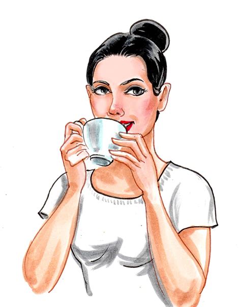 Premium Photo Pretty Woman Drinking A Cup Of Coffee Ink And