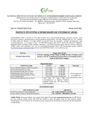 Fillable Online NOTICE INVITING EXPRESSION OF INTEREST EOI Niftem
