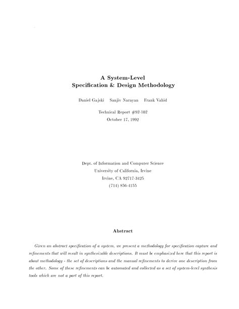 Pdf A System Level Specification And Design Methodology