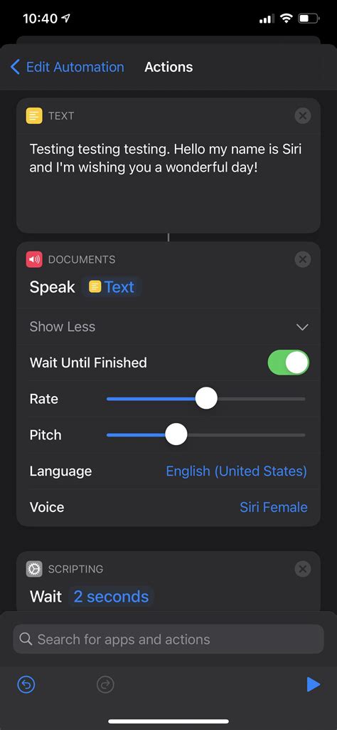 Speak Text Does Not Work Works When Testing Rshortcuts