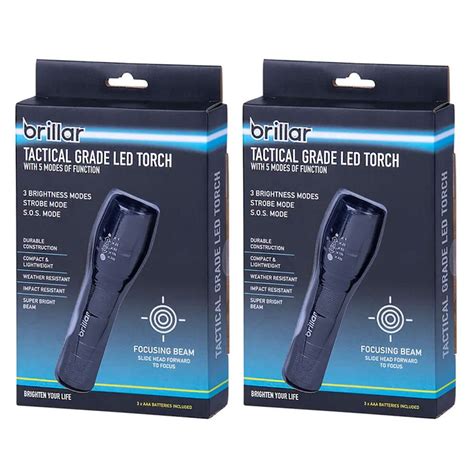 2x Brillar Super Bright Tactical Grade Led Torch Water Resistant