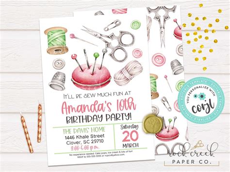 Sewing Birthday Invitation Needlepoint Crochet Needle And Thread