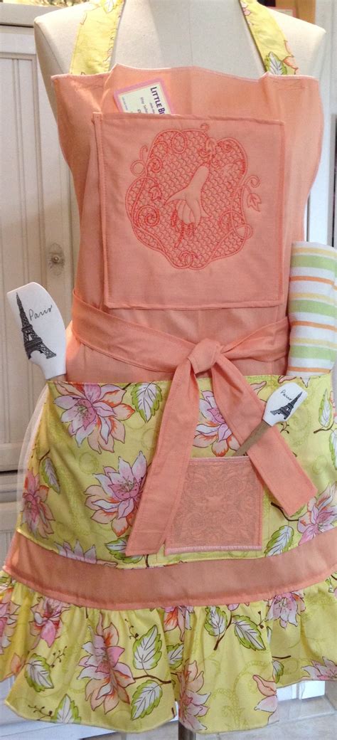 Vintage Style Full Apron Square Bodice Orange Womens Full Apron Yellow