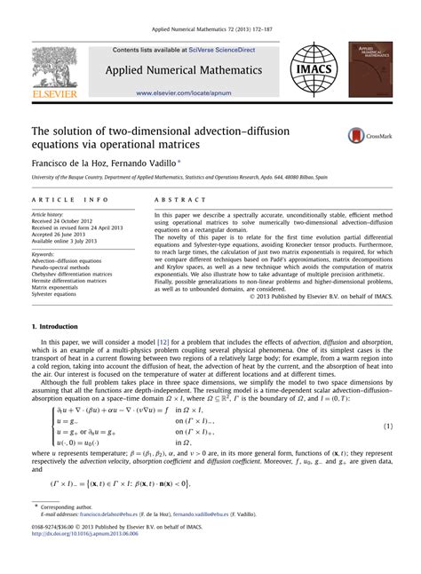 Pdf The Solution Of Two Dimensional Advection Diffusion Equations Via