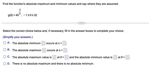 Solved Find The Function S Absolute Maximum And Minimum Chegg