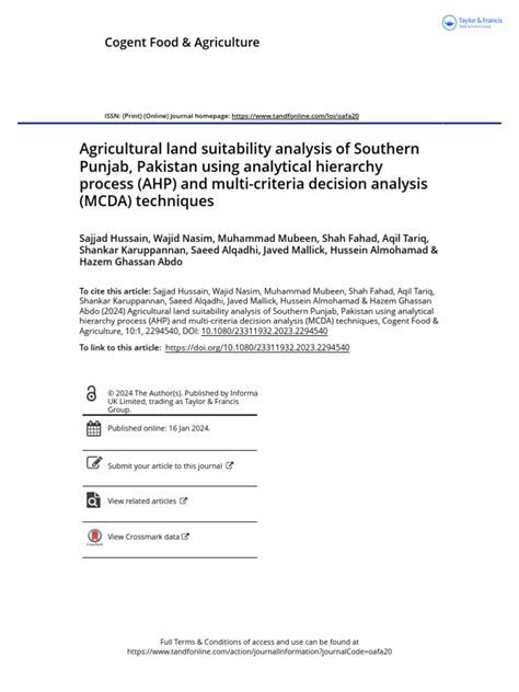 Agricultural Land Suitability Analysis Of Southern Punjab Pakistan Using Analytical Hierarchy Agricultural Land Suitability Analysis Of Southern Punjab Pakistan Using Analytical Hierarchy