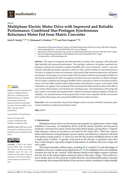 Pdf Multiphase Electric Motor Drive With Improved And Reliable
