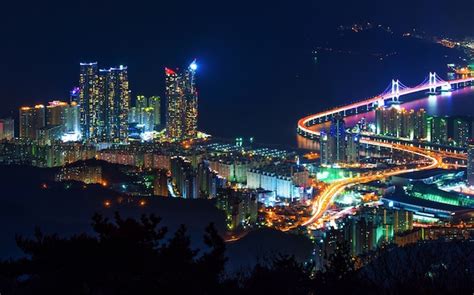 광안 대교와 해운대 밤 부산 무료 사진