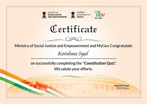 Syed Karishma On Linkedin Quiz Constitutionday Certificateofparticipation Mygovindia