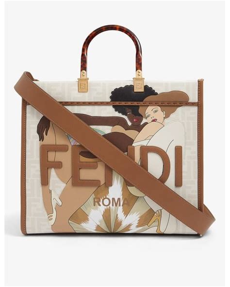 Fendi Sunshine Ladies Motif Faux Leather Tote Bag In Brown Lyst