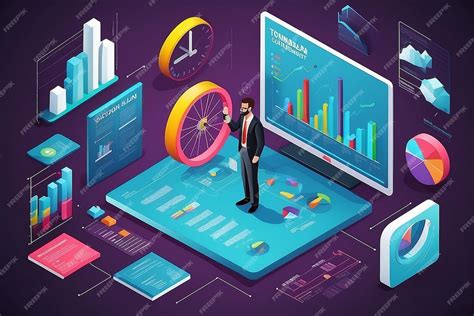 Premium Photo Flat 3d Isometric Style Business Plan Forecast Stats