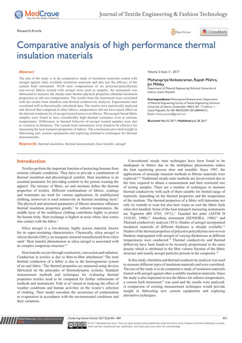 Pdf Comparative Analysis Of High Performance Thermal Insulation Materials