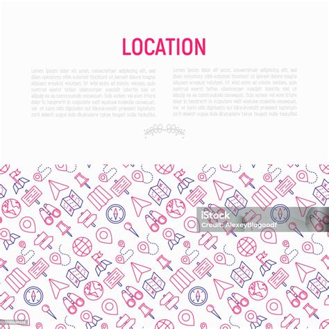 얇은 선 아이콘 위치 개념 핀 포인터 방향 경로 나침반 벽 바늘 커서 네비게이션 Gps 쌍안경 현대 벡터 일러스트 레이 션 배너
