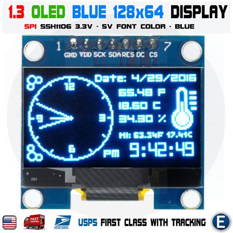 13 Spi 128x64 Led Oled Lcd Display Module Arduino Blue Color Ssh1106 Eelectronicparts