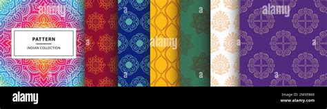 Collection Of Indian Seamless Patterns Decorative Set Of Hindu
