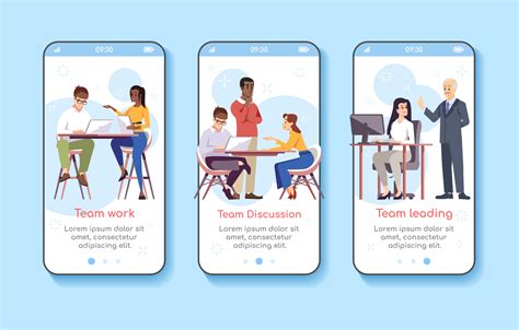Teamwork Management Onboarding Mobile App Screen Vector Template Team Discussion Leading Work