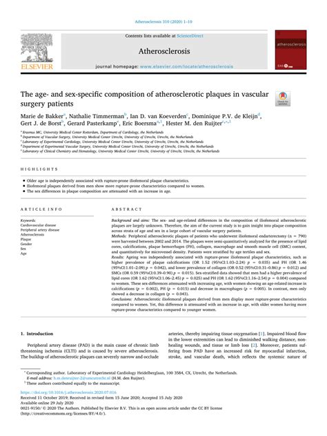 Pdf The Age And Sex Specific Composition Of Atherosclerotic Plaques