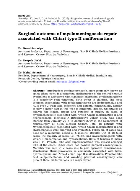 Pdf Surgical Outcome Of Myelomeningocele Repair Associated With Chiari Type Ii Malformation