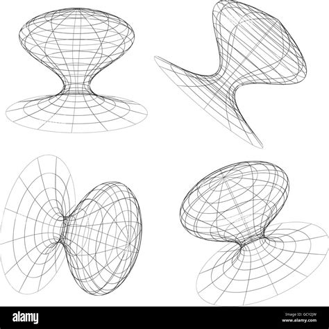 Abstract 3d Wireframe Objects 3d Spatial Shapes Set At 4 Angles