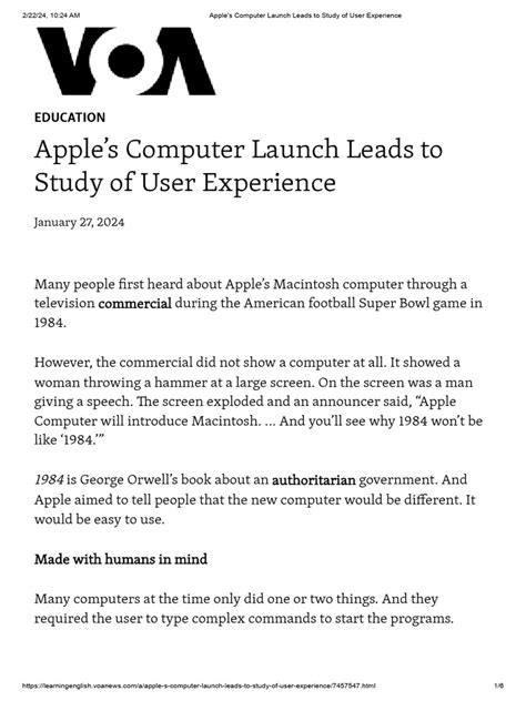 Apples Computer Launch Leads To Study Of User Experience Pdf Apple