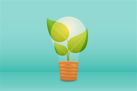 Lâmpada 3d e folhas verdes conceito de energia sustentável 3d