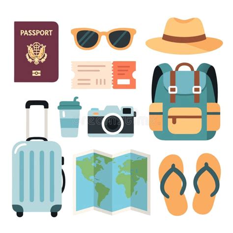 Vector Travel Essentials Icons For Vacation And Adventure Stock Image