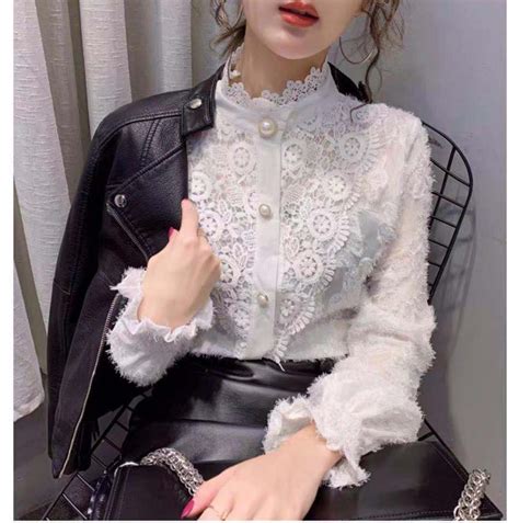 Long Sleeve High Collar Lace Blouse Shirt Nada Outfit Land