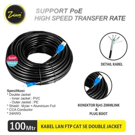 Jual Kabel LAN FTP Cat 5e Zimmlink Double Jacket Panjang 100 Meter Siap
