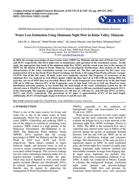 pdf 28 water loss estimation using minimum night flow in kinta valley