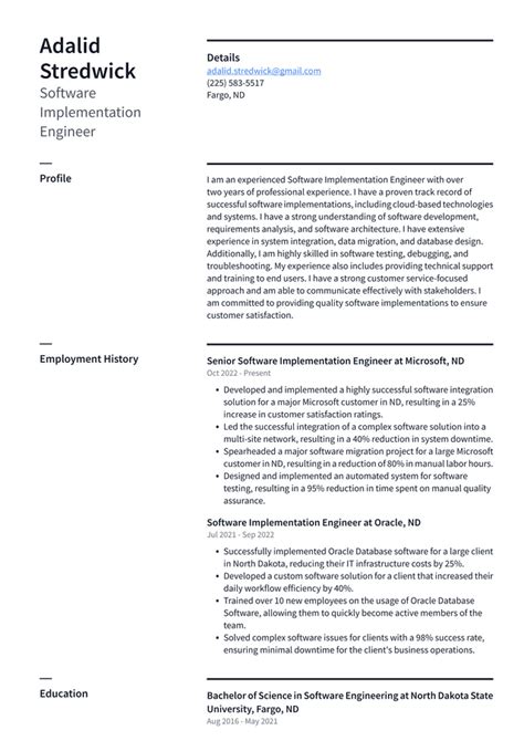 Microsoft Software Implementation Engineer Resume Examples