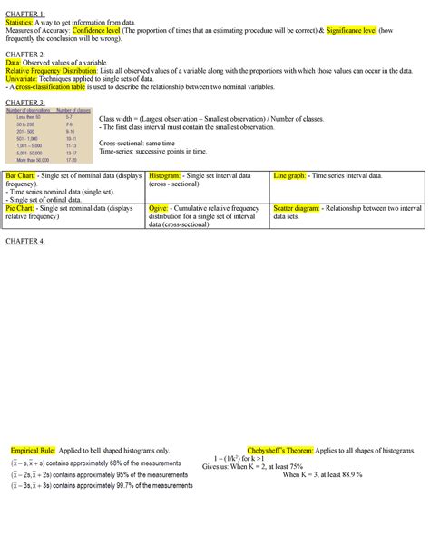 Stats Reference Sheet Chapter 1 Statistics A Way To Get Information
